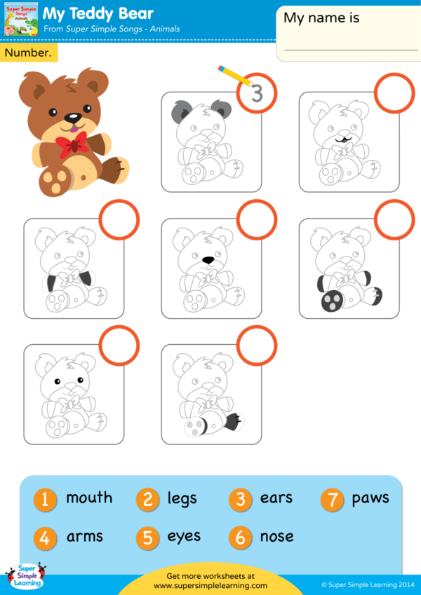My Teddy Bear Worksheet - Write The Number - Super Simple