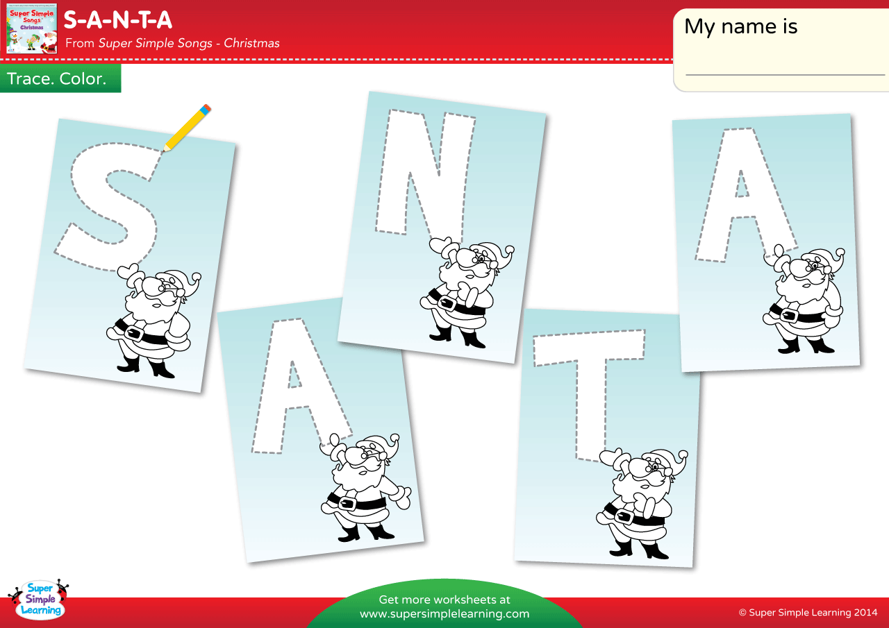 S-A-N-T-A Worksheet - Trace & Color - Super Simple