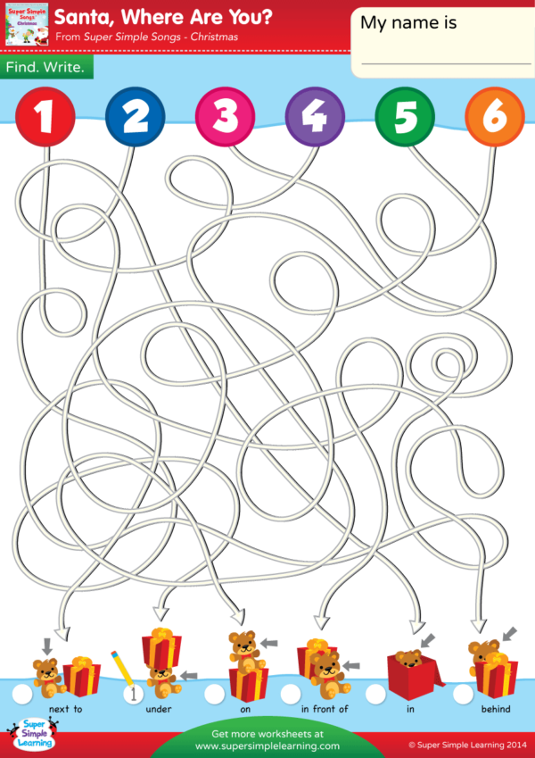 Santa, Where Are You? Worksheet - Follow The Lines - Super Simple