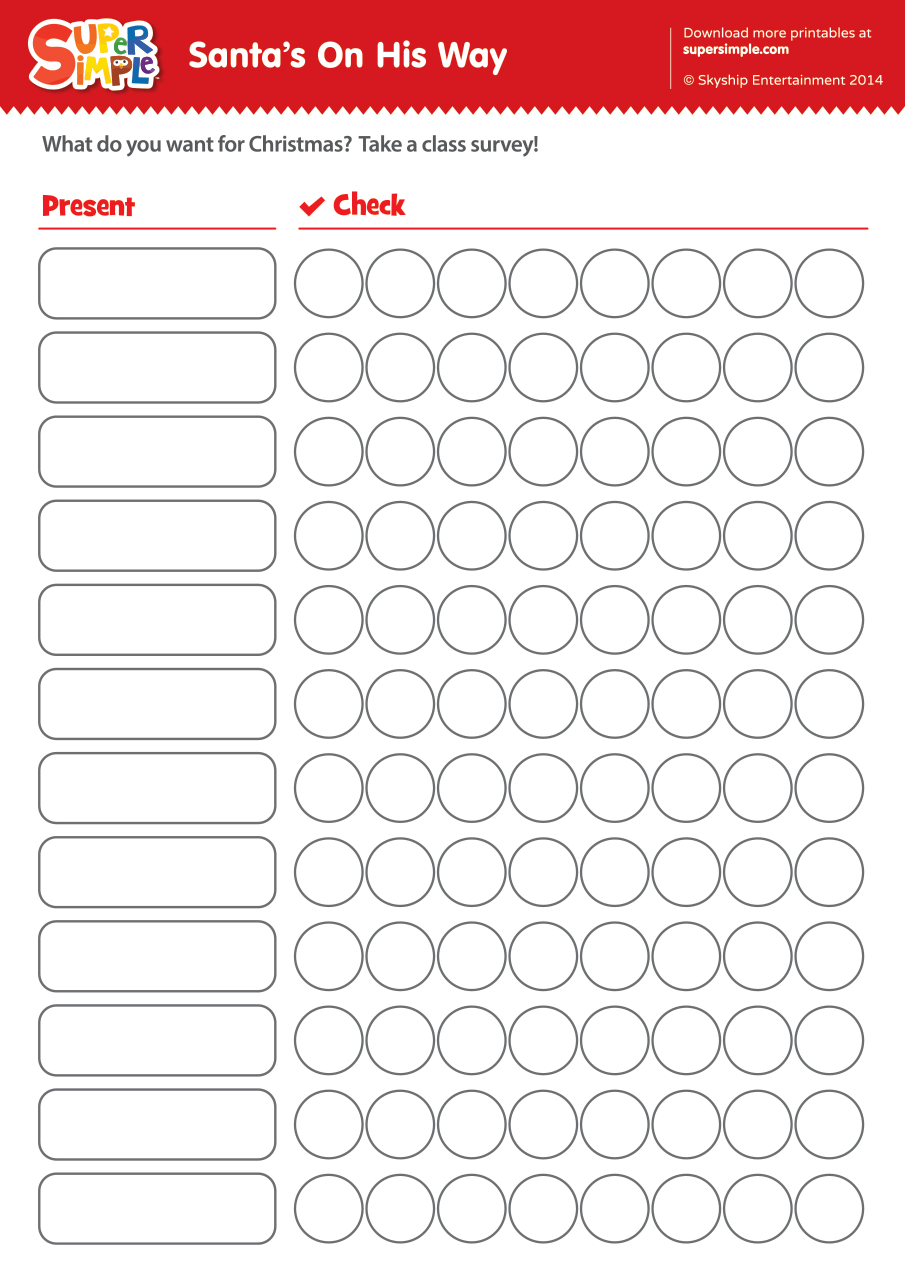 Santa's On His Way Worksheet - Take A Class Survey - Super Simple