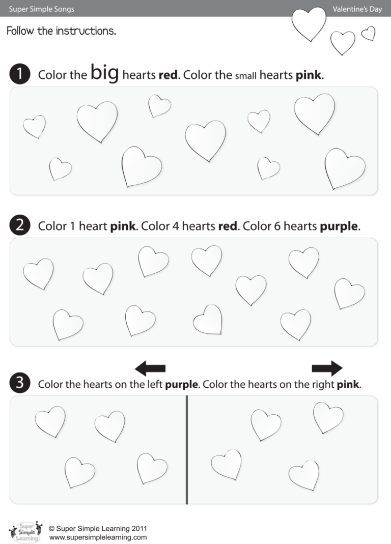 Skidamarink Worksheet - Color The Hearts - Super Simple