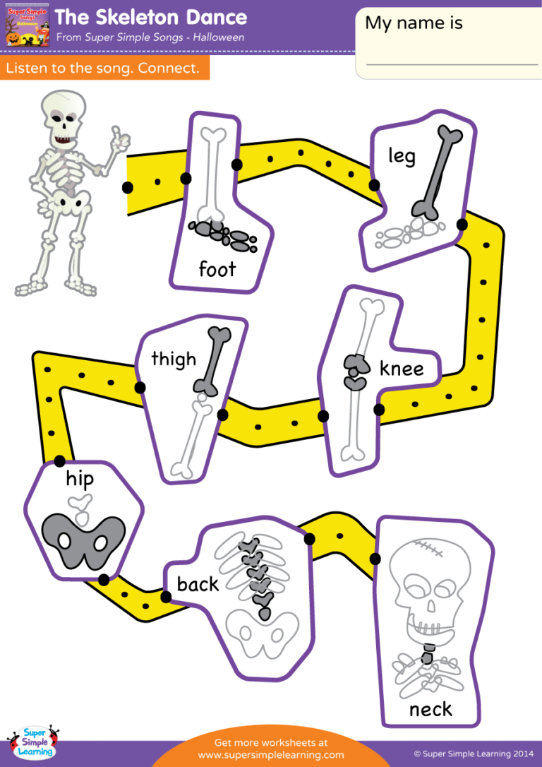 The Skeleton Dance Worksheet - Listen & Connect - Super Simple