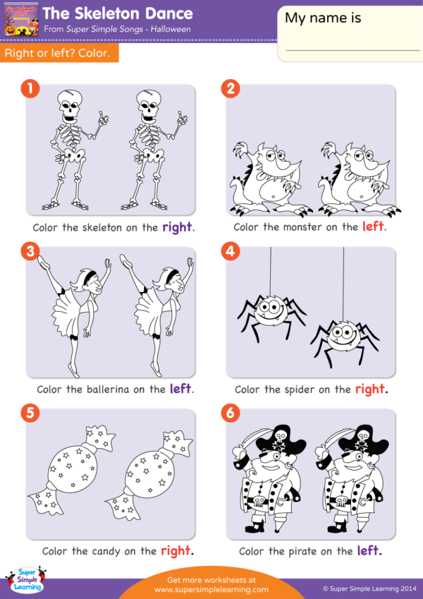 The Skeleton Dance Worksheet - Right Or Left? - Super Simple