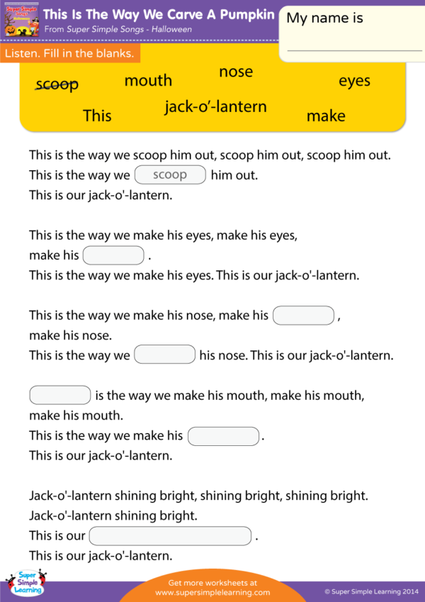 This Is The Way We Carve A Pumpkin Worksheet - Fill In The Blanks ...