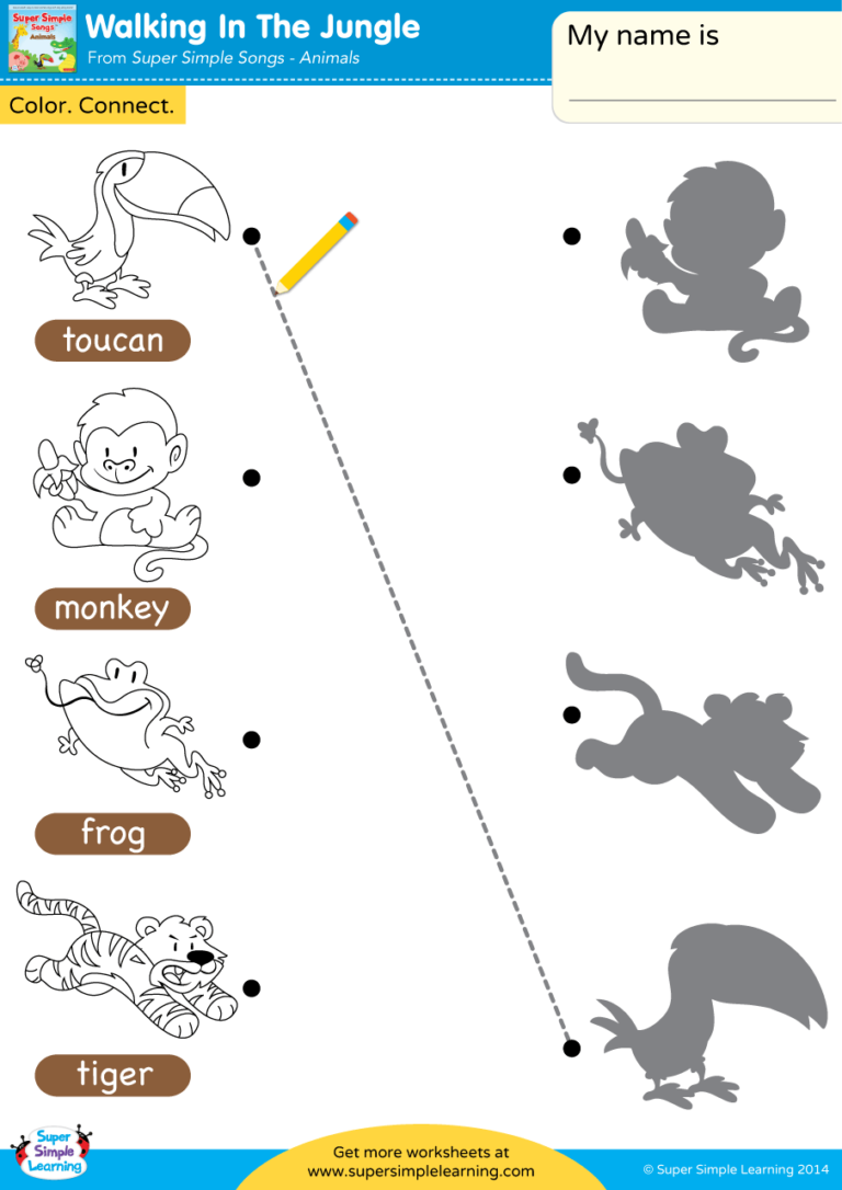 Walking In The Jungle Worksheet - Match - Super Simple
