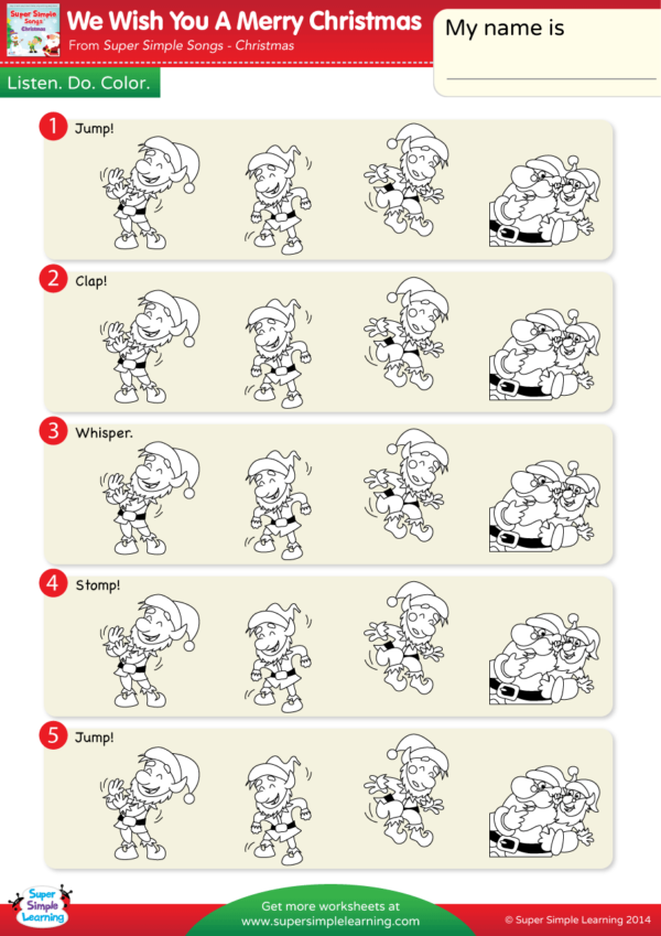 We Wish You A Merry Christmas Worksheet - Listen, Do, & Color - Super ...