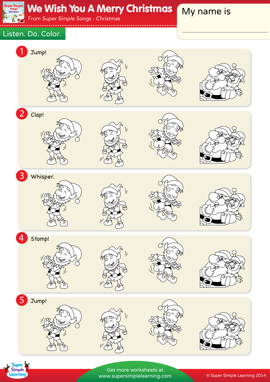 We Wish You A Merry Christmas Worksheet - Listen, Do, & Color - Super ...