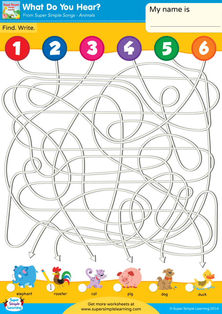 What Do You Hear? Worksheet - Follow The Lines - Super Simple