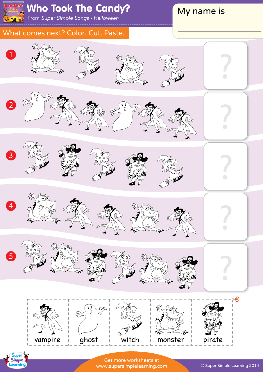 Who Took The Candy? Worksheet - Color, Cut, & Paste - Super Simple