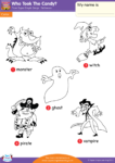 Who Took The Candy? Worksheet - Vocabulary Coloring - Super Simple